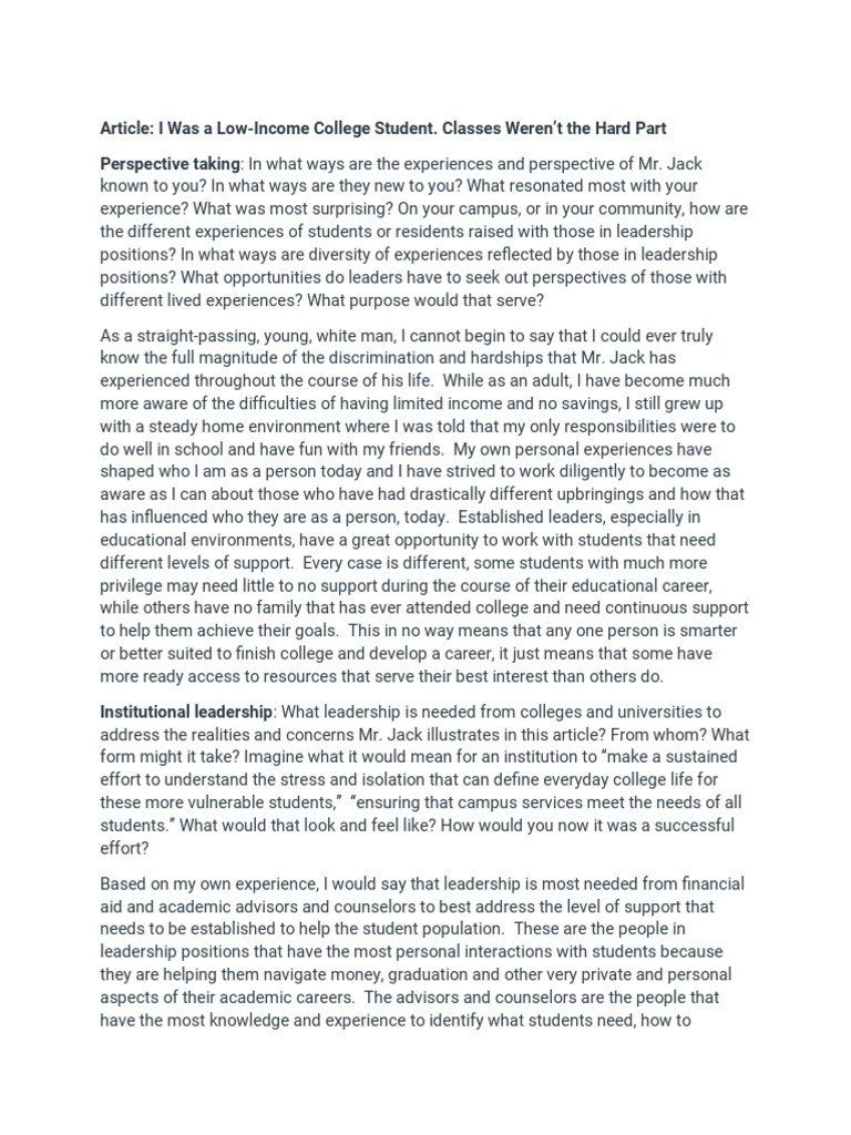 Supporting Low-Income College Students | PDF | Leadership | Learning