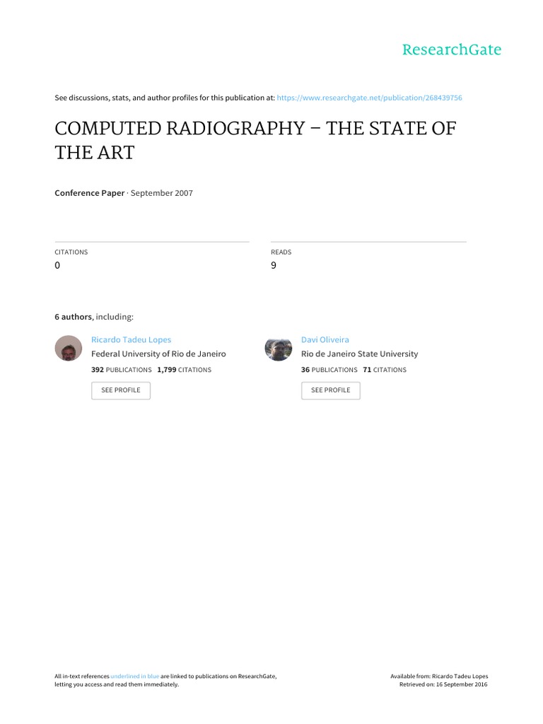 An Overview of the State of Computed Radiography Technique and its ...