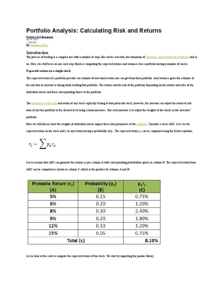 Portfolio Analysis - Risk & Return | PDF | Variance | Diversification ...