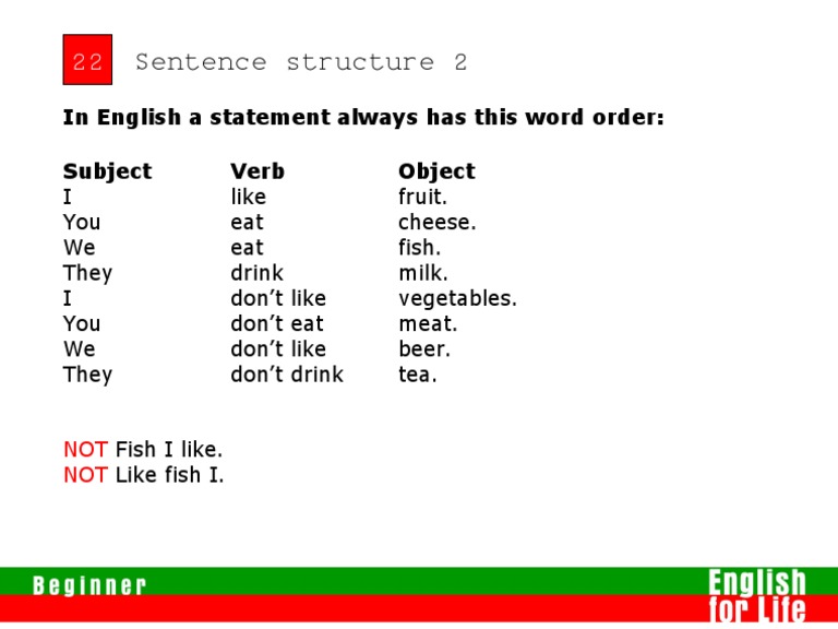 Sentence Structure 2: in English A Statement Always Has This Word Order ...