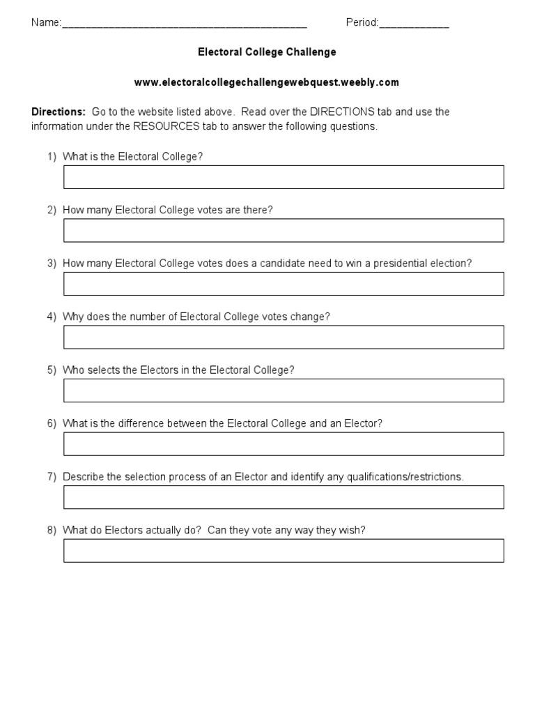 Electoral College Student Guide | PDF | Swing State | Presidency Of The ...