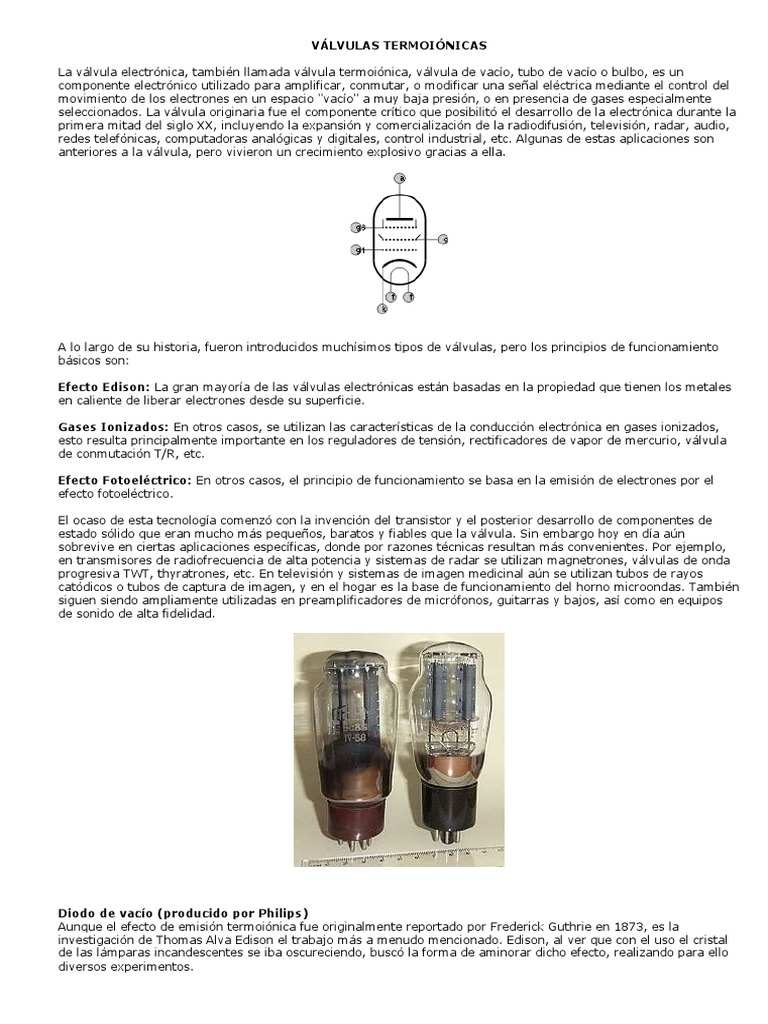 Válvulas Termoiónicas | PDF | Tubo vacío | Electromagnetismo