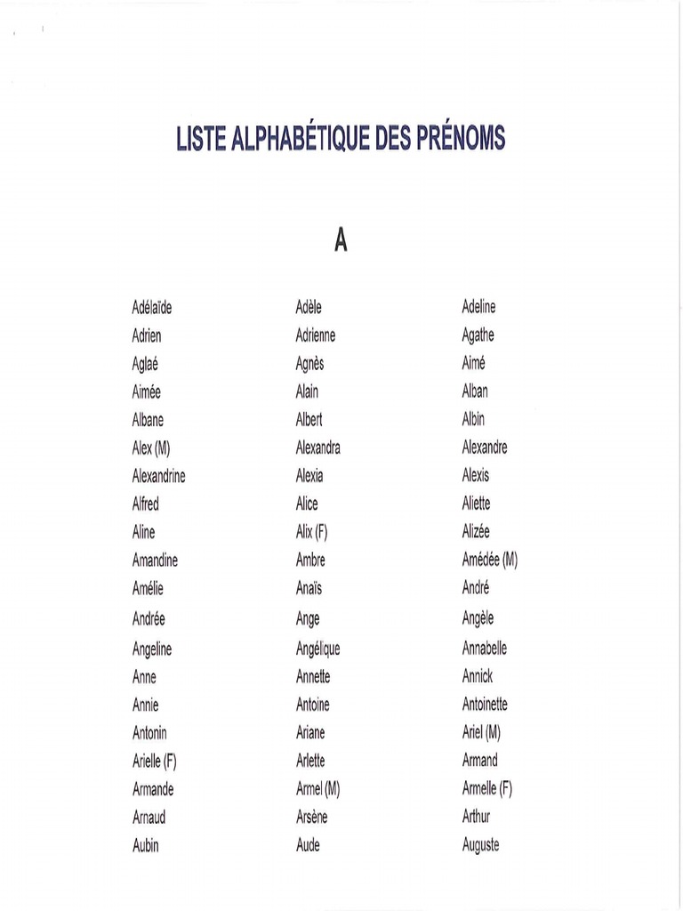 Liste Des Prénoms Français PDF | PDF