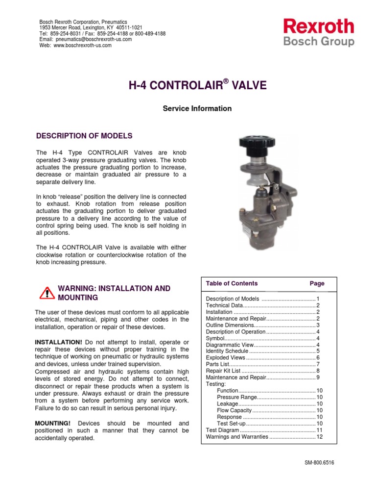 H-4 Controlair Valve: Description of Models | PDF | Valve | Pneumatics