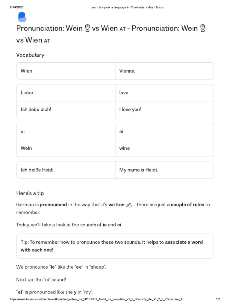 Pronunciation: Wein Vs Wien - Pronunciation: Wein Vs Wien | PDF