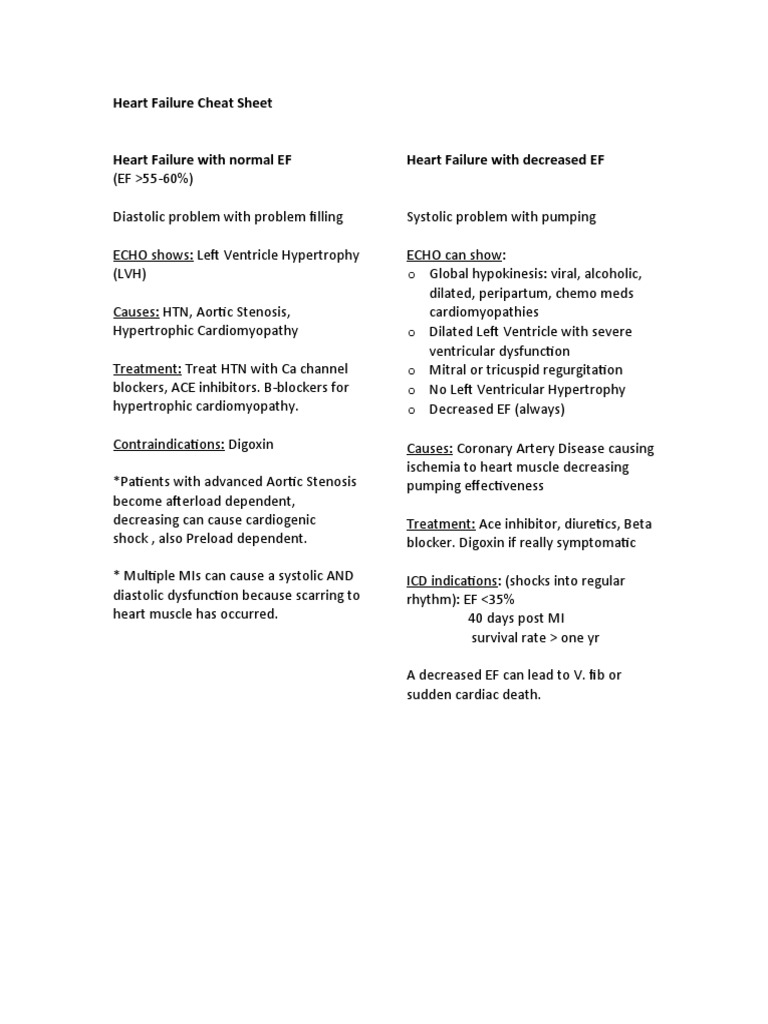 Heart Failure Cheat Sheet | PDF | Heart Failure | Heart