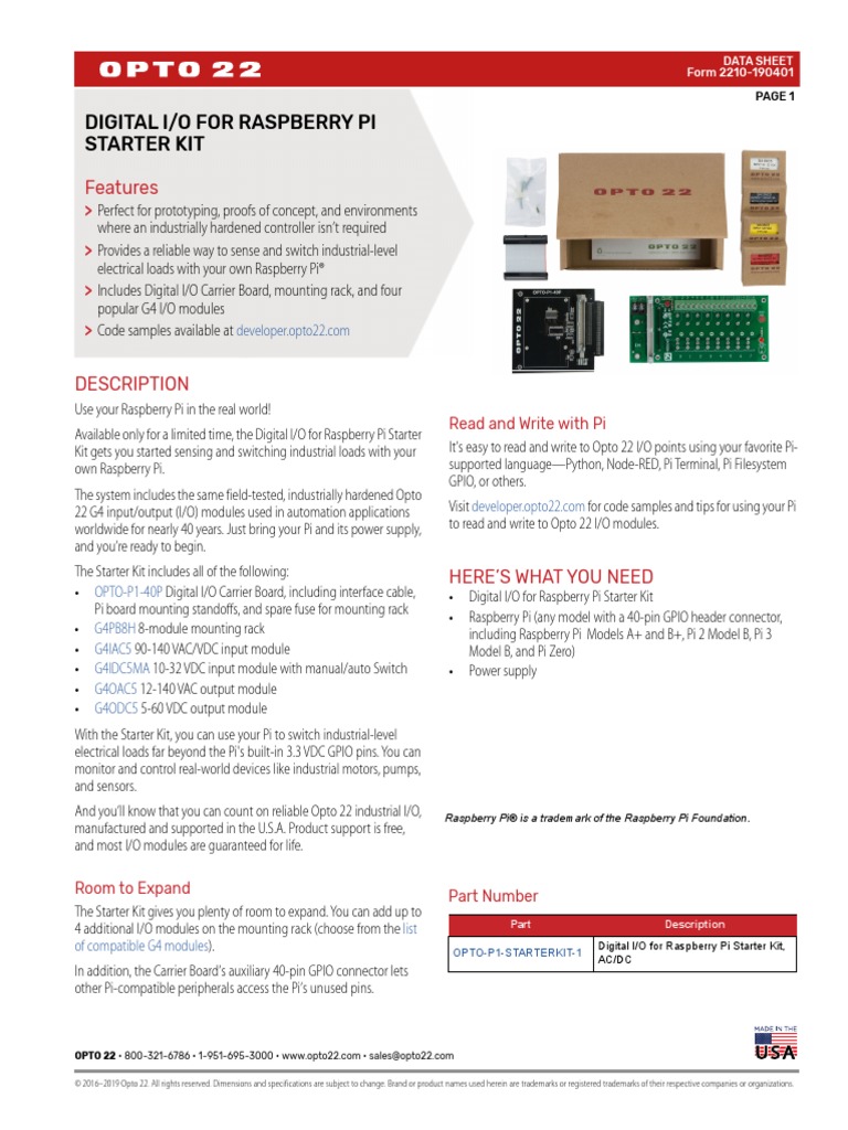 Digital I/O For Raspberry Pi Starter Kit: Features | PDF | Raspberry Pi | Electrical Connector