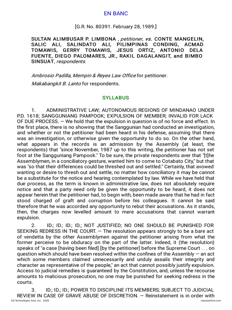 132099-1989-Limbona v. Mangelin PDF | PDF | Autonomy | Decree