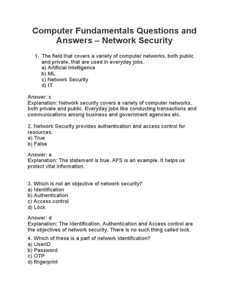 Computer Fundamentals Questions and Answers | PDF | Network Security ...