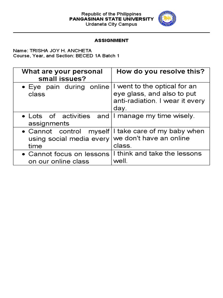 What Are Your Personal Small Issues? How Do You Resolve This? | PDF ...