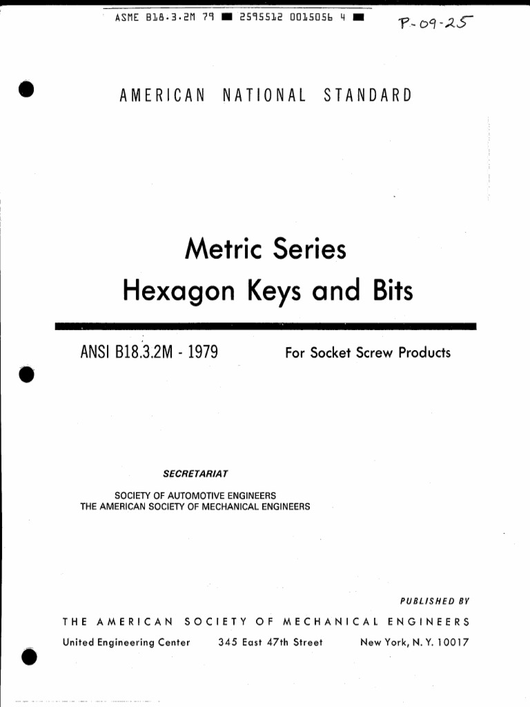 ASME B18.3.2M-1979 Metric Series Hexagon Keys and Bits | PDF | Screw ...