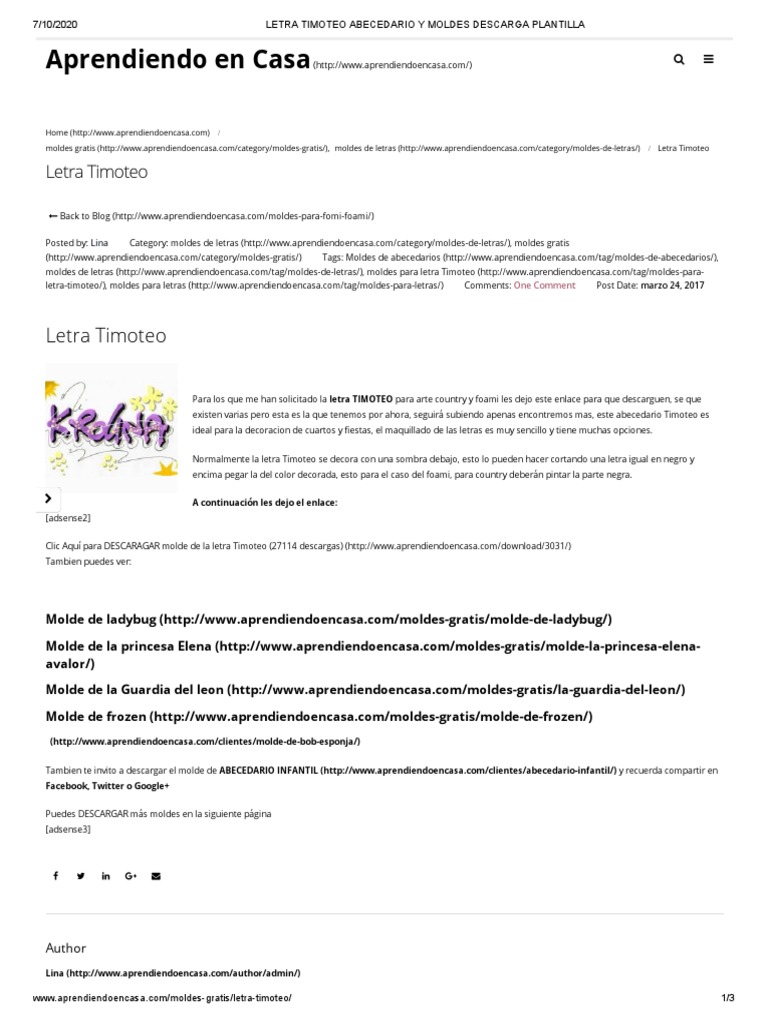 Letra Timoteo Abecedario y Moldes Descarga Plantilla | PDF | Medios de ...