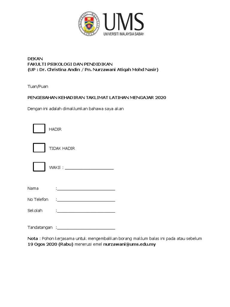 Borang Kehadiran Taklimat LM PDF | PDF