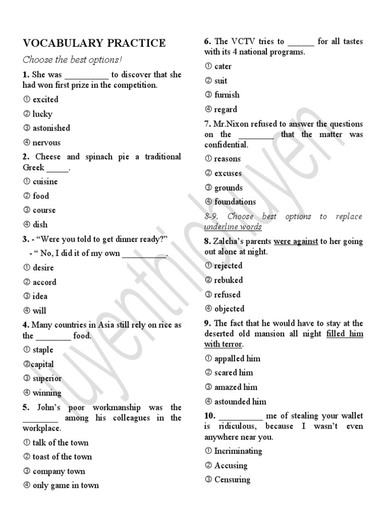 Advanced Vocabulary MCQ Practice | PDF | Anger