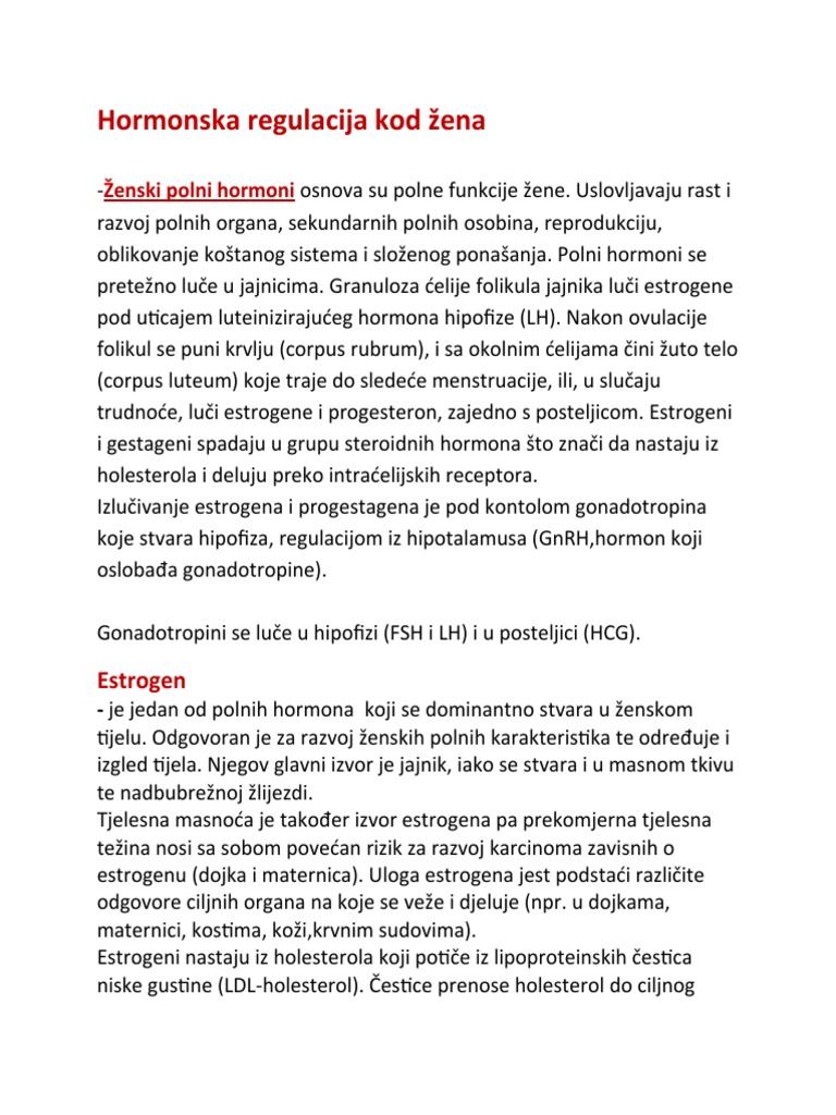 Hormonska Regulacija Kod Žena | PDF