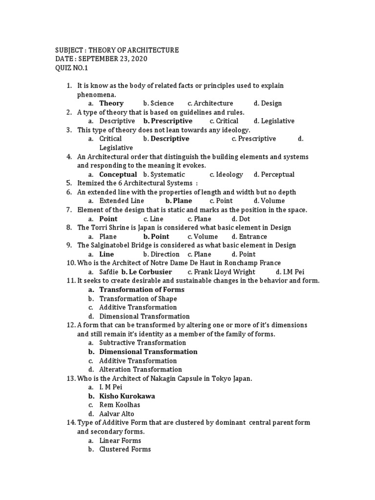 Theory of Architecture Quiz | PDF | Theory | Geometry