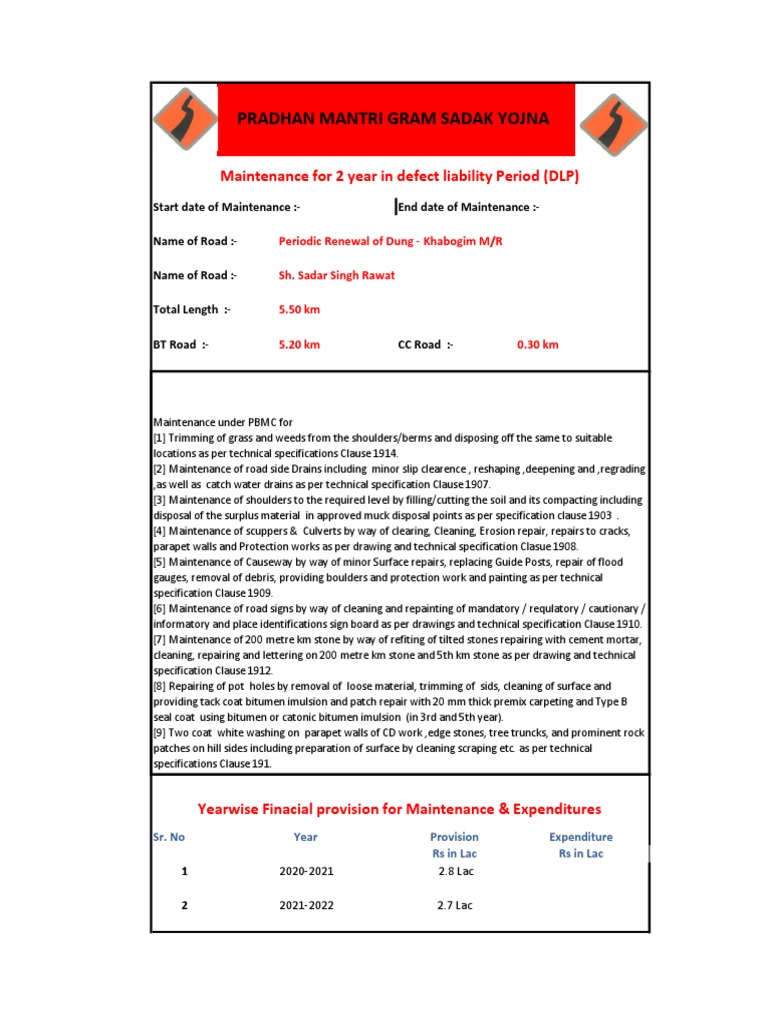 Road Maintenance Plan for Dung-Khabogim | PDF | Economic Sectors ...