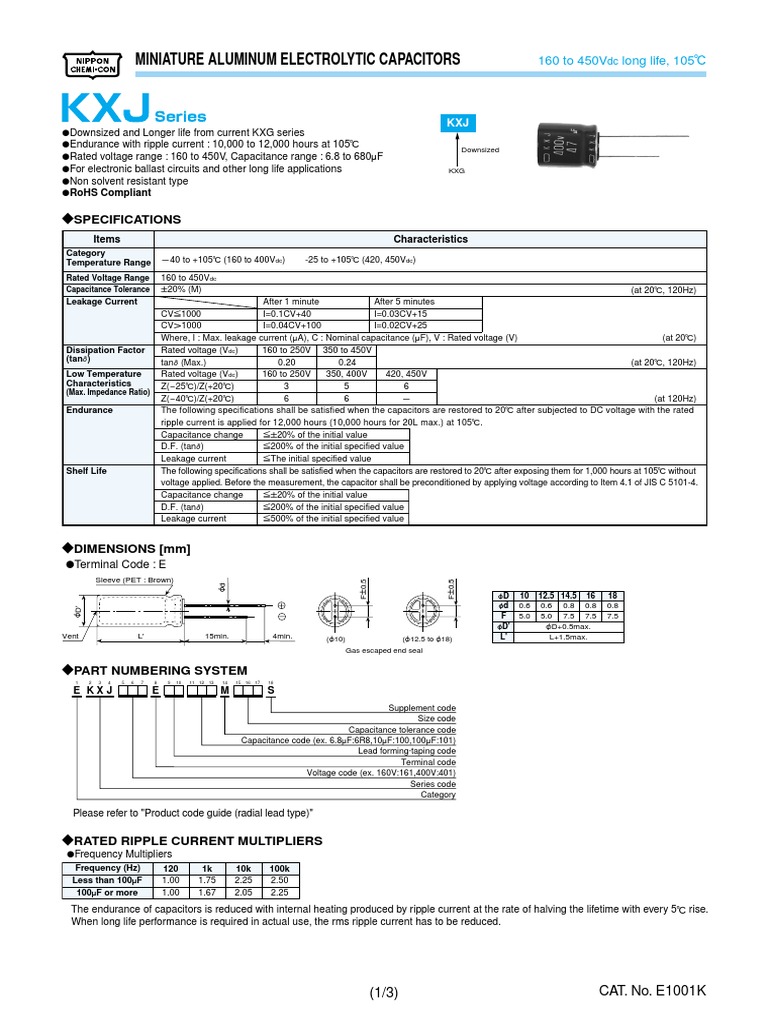 Miniature Aluminum Electrolytic Capacitors: Specifications | PDF ...