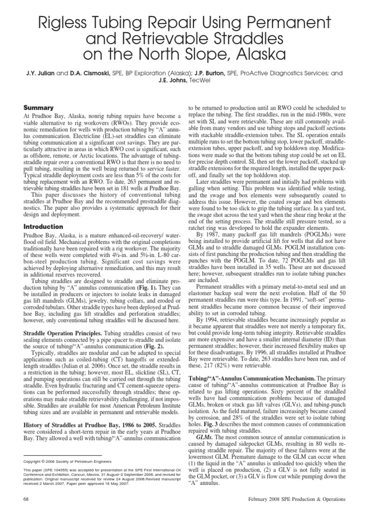 Rigless Tubing Repair SPE-104055-PA-P2 | PDF | Ultrasound | Leak