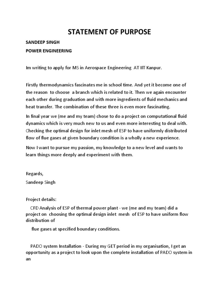 Statement of Purpose: Sandeep Singh Power Engineering | PDF