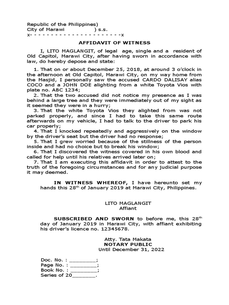 Affidavit of Witness Edited | PDF