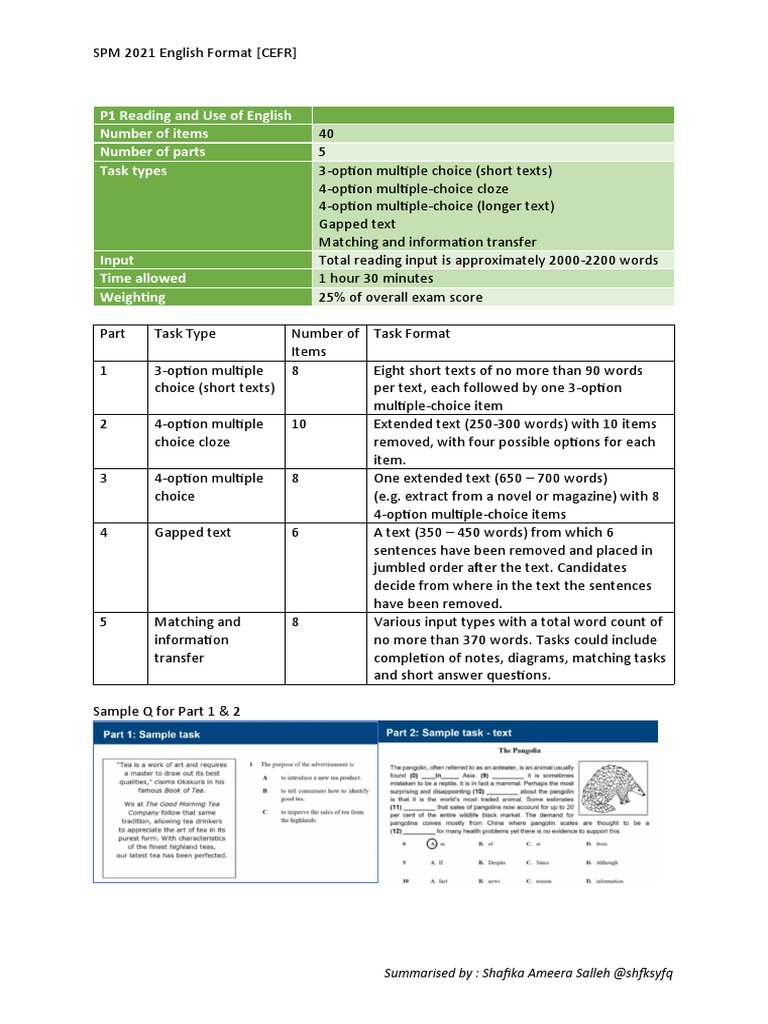 SPM 2021 English Exam Format Overview | PDF | Multiple Choice | Tests