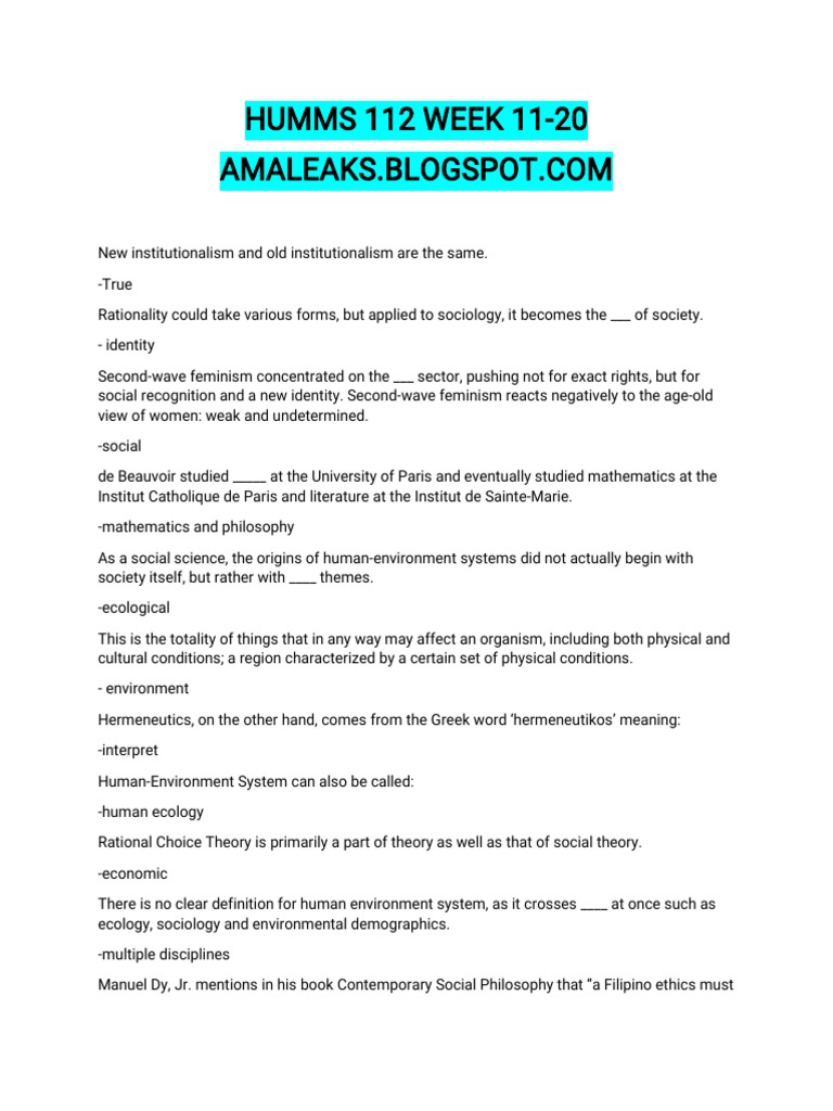 HUMMS-112) Week 11-20 | PDF