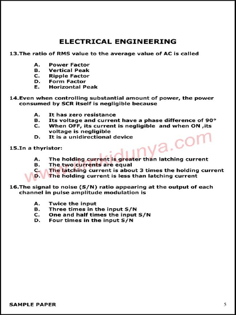 NTS Sample Past Papers Assistant Executive Electrical Engineering | PDF