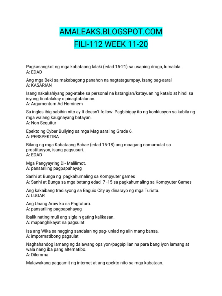 FILI-112 Week 11-20 | PDF