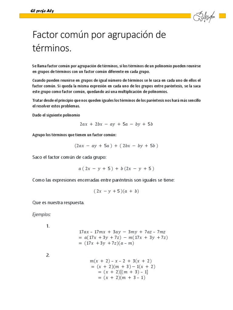 Factor Común Por Agrupación de Términos | PDF