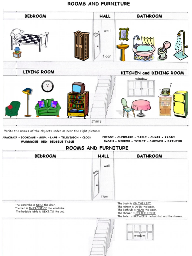 Rooms Furniture and Prepositions of Place Fun Activities Games Tests ...