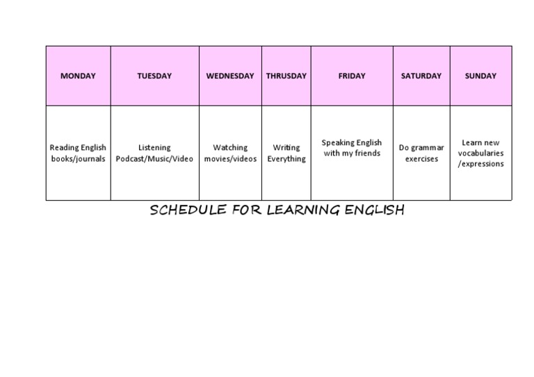 English Learning Weekly Schedule | PDF