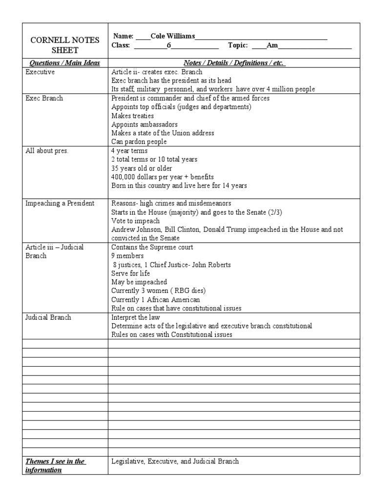 Cornell Notes 2 | PDF | Presidents Of The United States | American ...