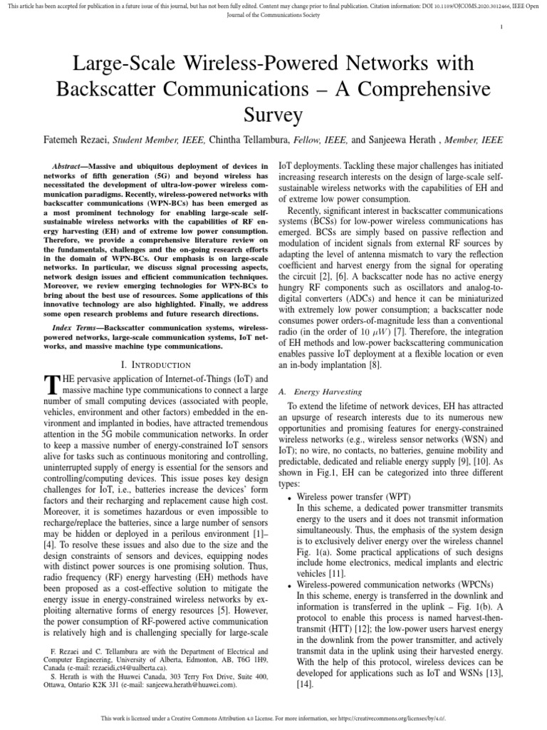 Large-Scale Wireless-Powered Networks With Backscatter Communications - A Comprehensive Survey ...