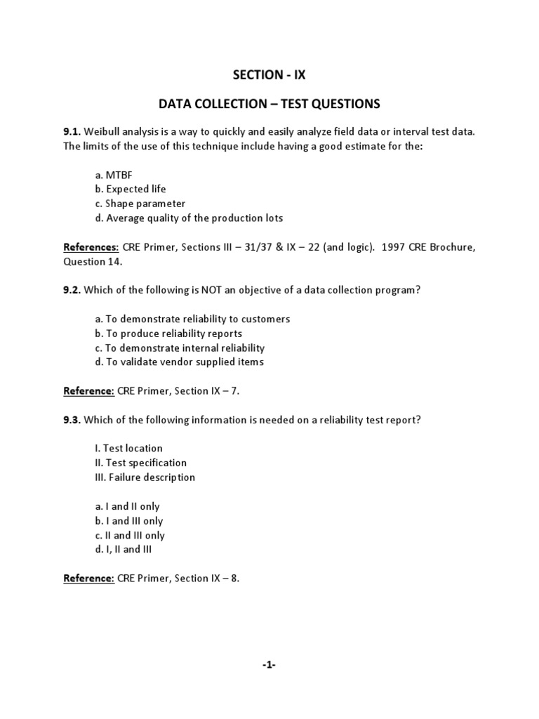 Data Collection Test Questions for Reliability | PDF | Reliability ...