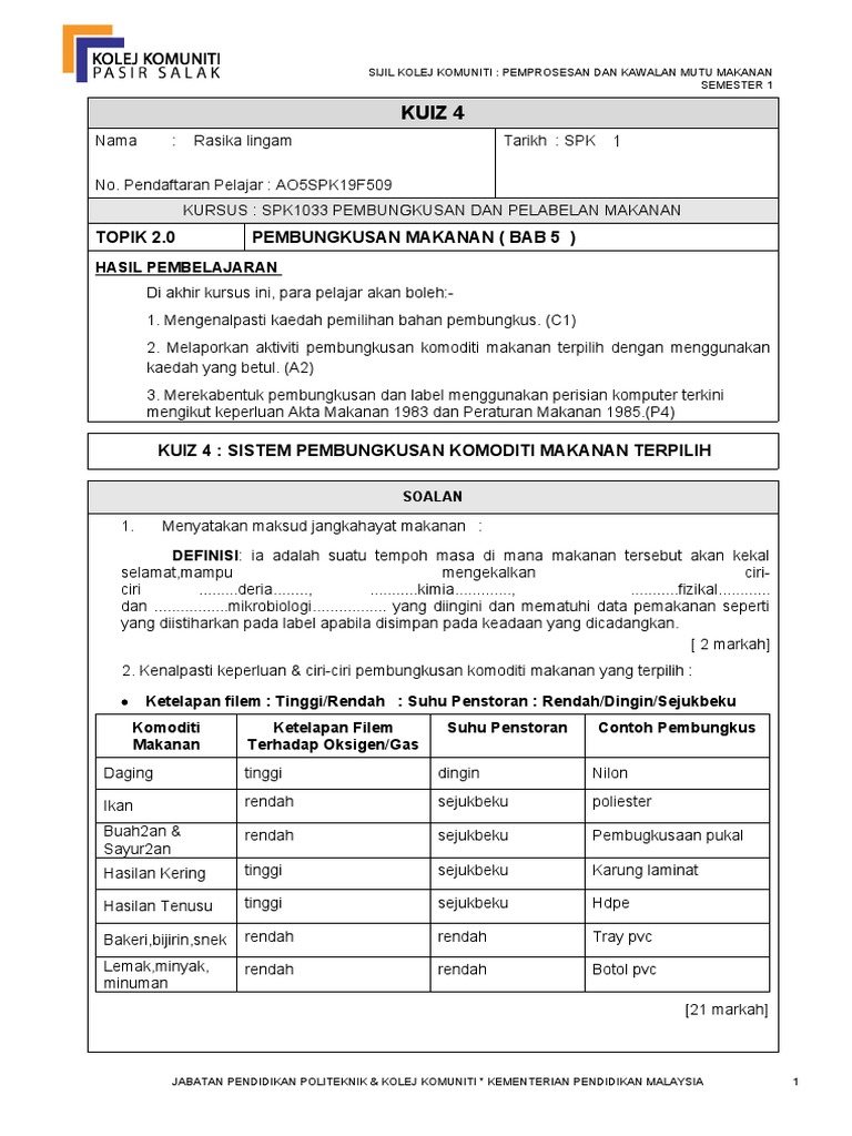 Kuiz 4 Komoditi Terpilih 2019 KBK | PDF