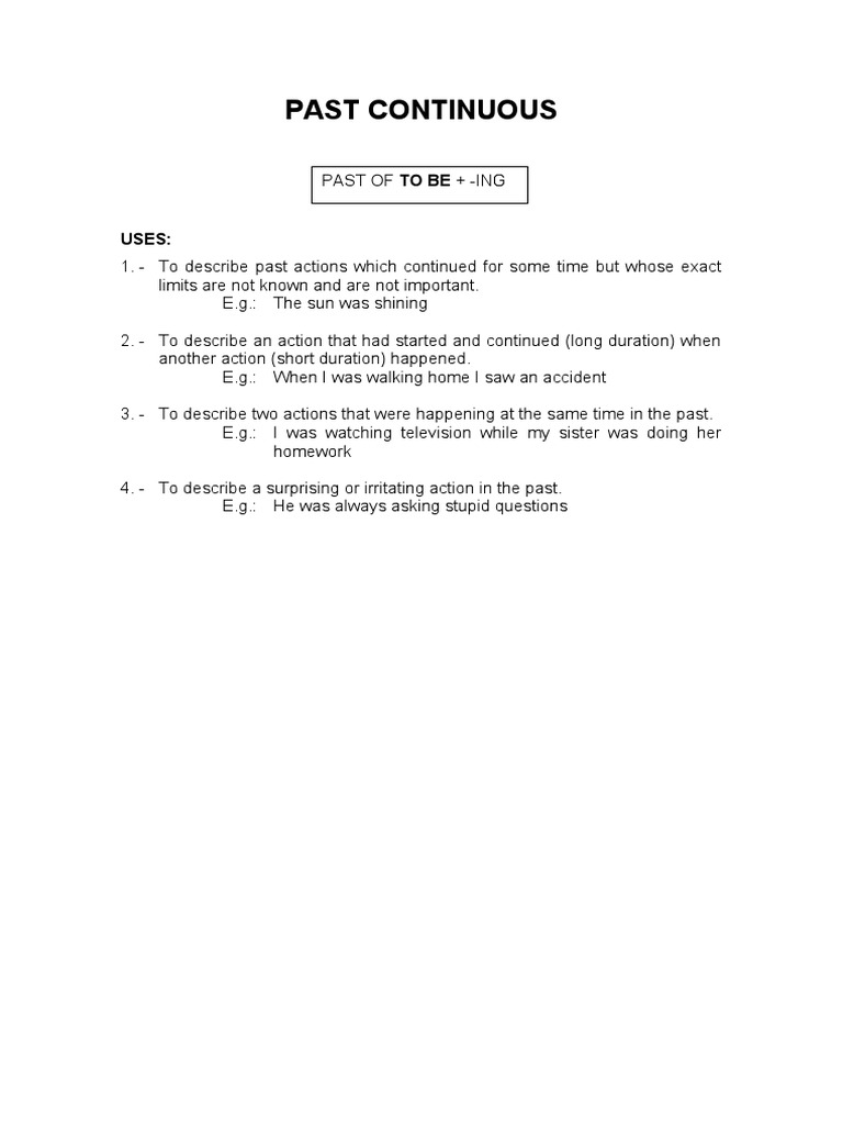 Past Continuous Tense Uses | PDF