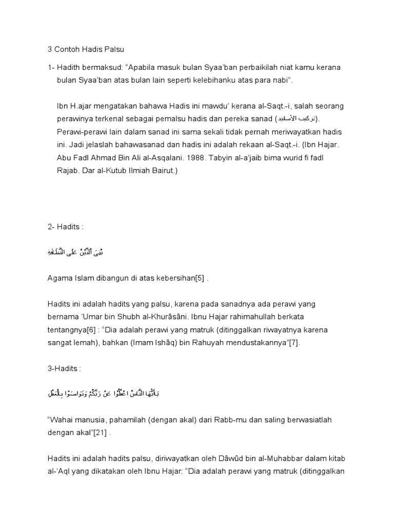 3 Contoh Hadis Palsu | PDF | Agama & Spiritualitas