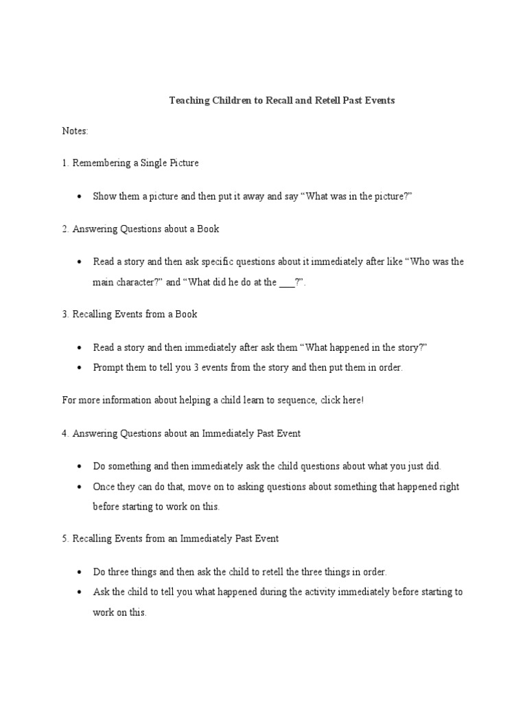 Teaching Children To Recall and Retell Past Events | PDF