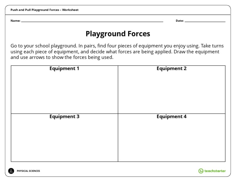 Playground Push and Pull Forces Worksheet | PDF