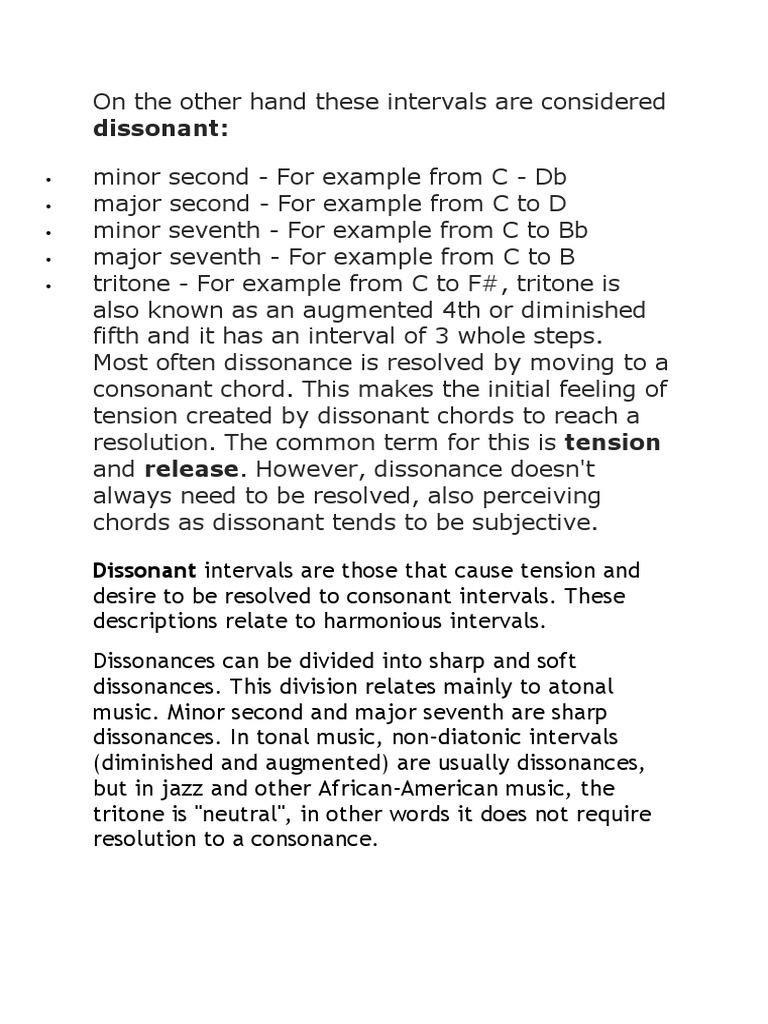 Dissonant:: Dissonant Intervals Are Those That Cause Tension and | PDF