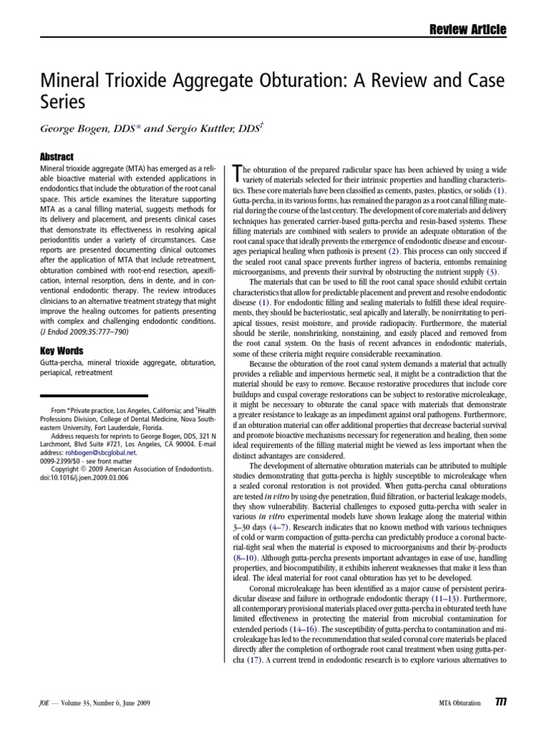 Mineral Trioxide Aggregate Obturation: A Review and Case Series | PDF ...