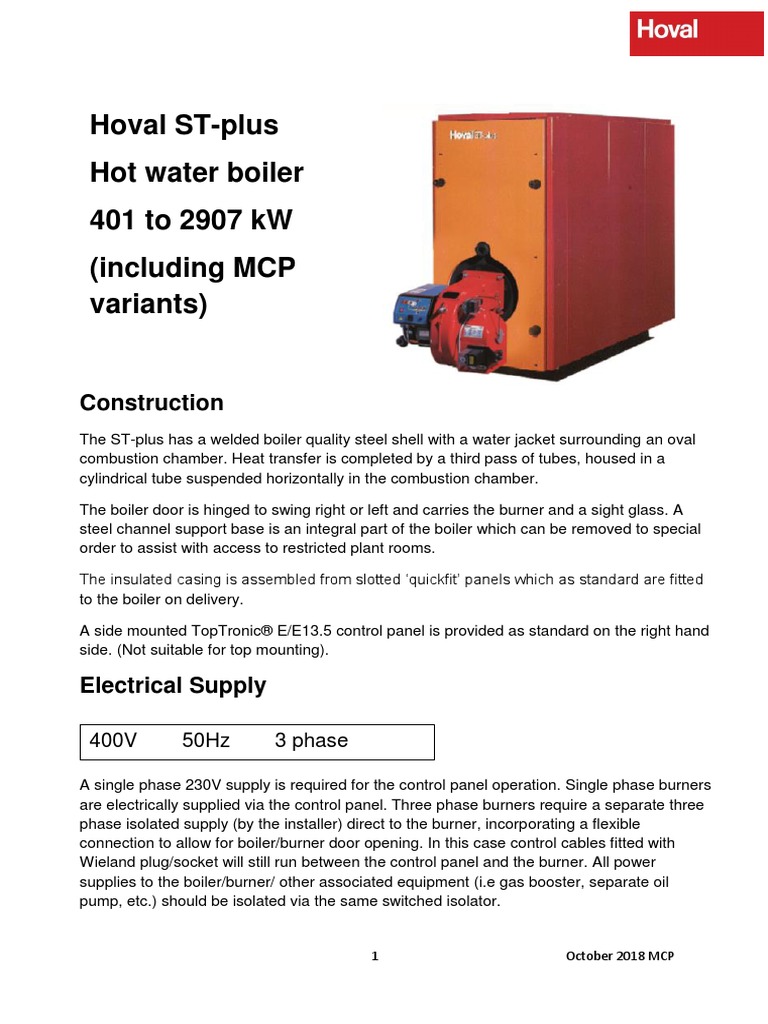 Hoval ST-plus Hot Water Boiler 401 To 2907 KW (Including MCP Variants ...