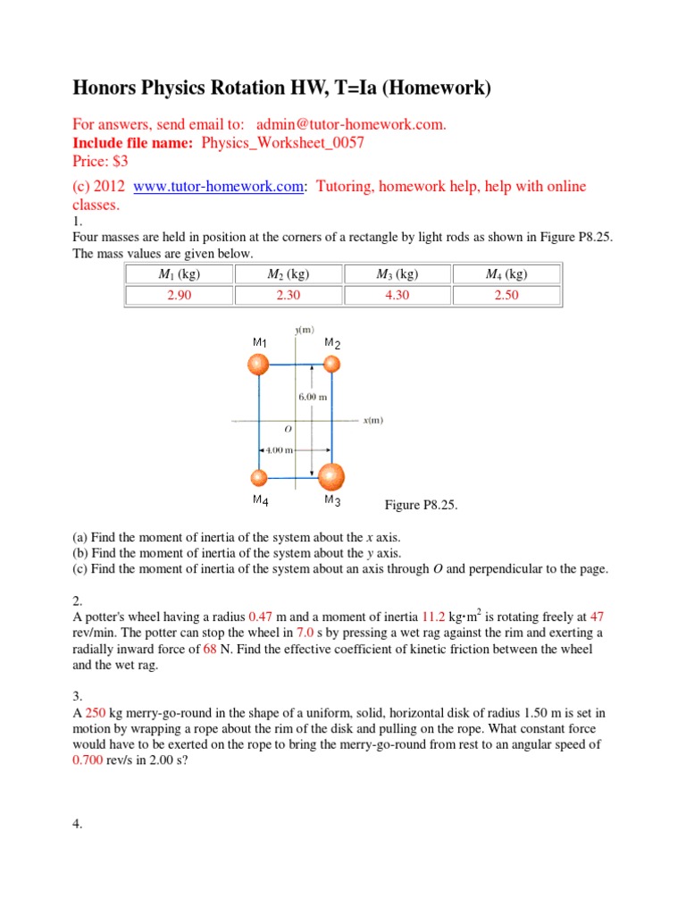 Honors Physics Rotation HW, T Ia (Homework) : Include File Name: Physics - Worksheet - 0057 ...