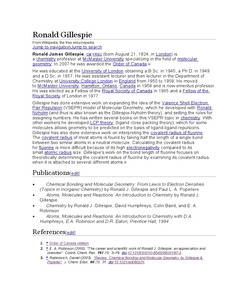 Ronald Gillespie: Publications | PDF | Atomic Physics | Molecular Physics