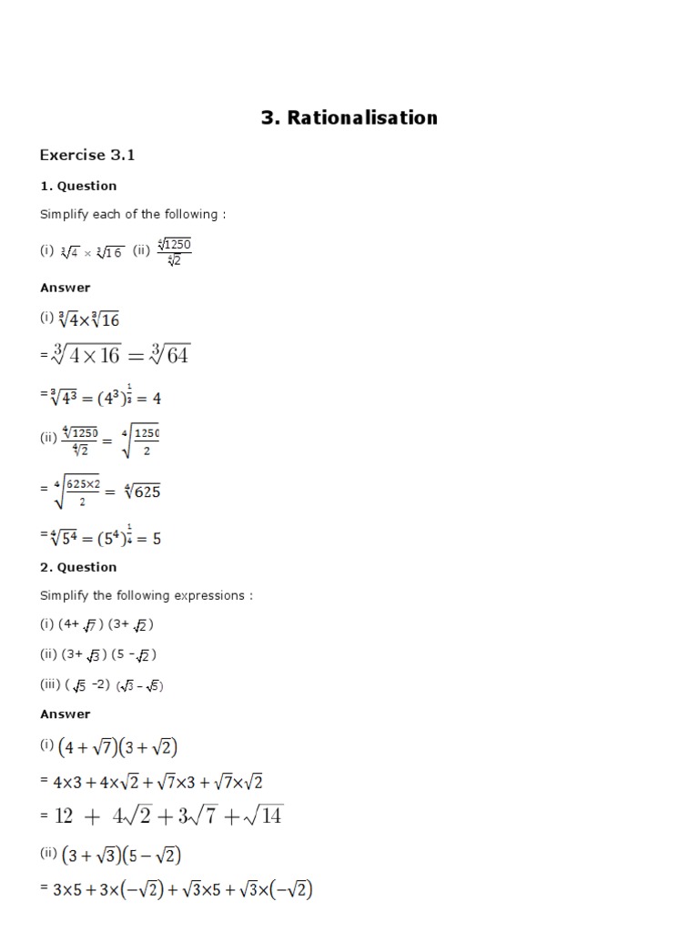 Chapter - 3. Rationalisation | PDF | Fraction (Mathematics) | Rational ...