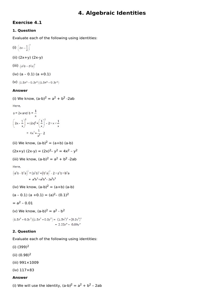 Chapter - 4. Algebraic Identities | PDF | Mathematical Analysis ...