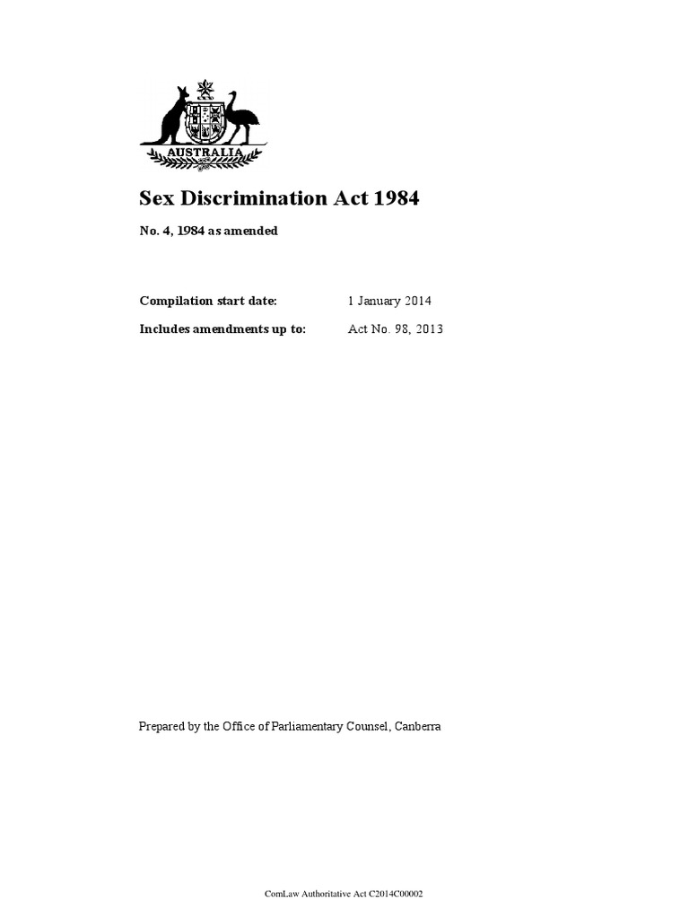 01 Sex Discrimination Act 1984 Cth Pdf Discrimination Virtue 7103