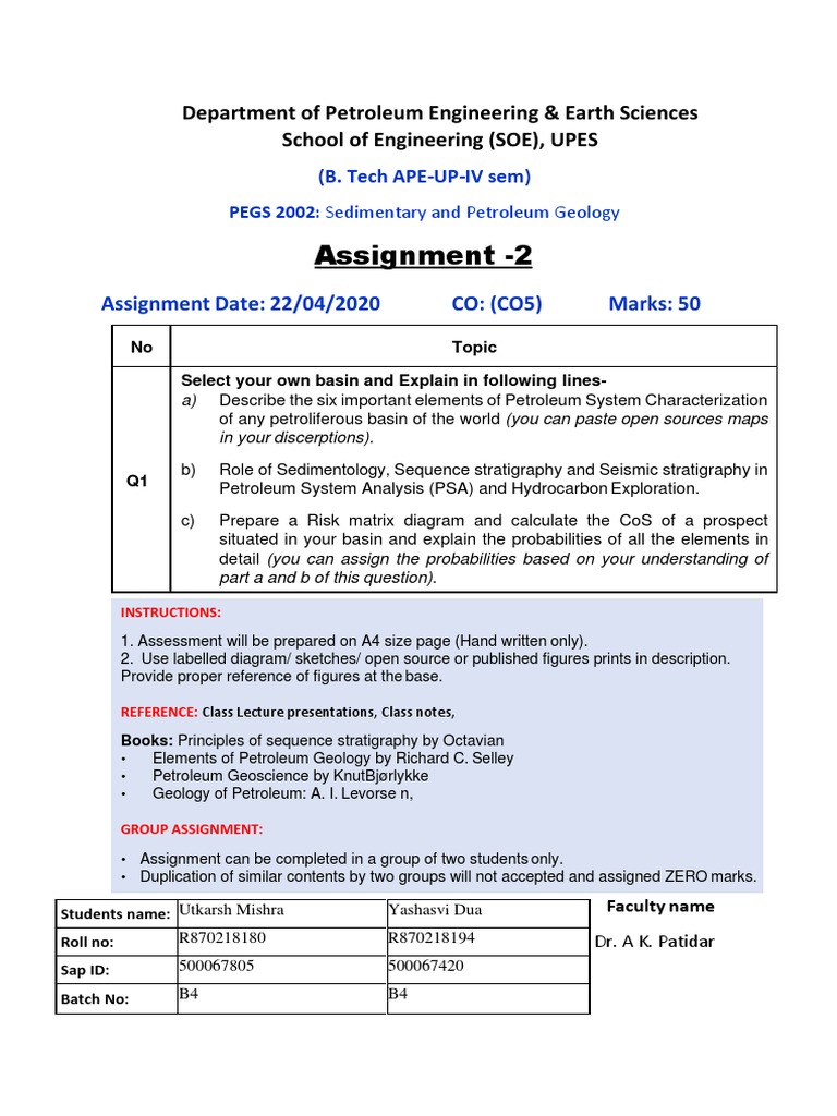 Assignment - 2: Department of Petroleum Engineering & Earth Sciences ...