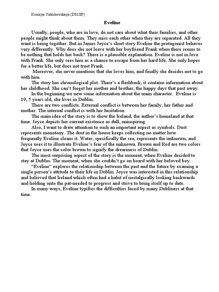 A Life in Limbo: An Analysis of James Joyce's Short Story 'Eveline' | PDF